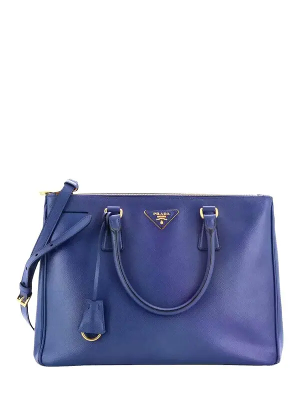 Prada Lux Saffiano Leather Double Zip Tote Bag - Blue