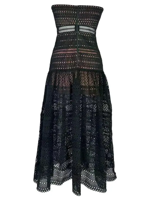 SELF-PORTRAIT Guipure Lace Strapless Midi Dress - Black