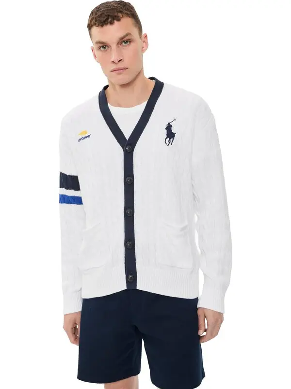 Polo Ralph Lauren Us Open Tennis Championships Cable Knit Cardigan - Ceramic White Multi