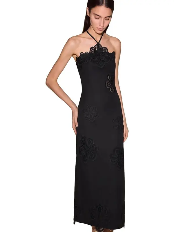 Alexis Magnoa Halter Maxi Dress With 3d Floral Appliqu - Black
