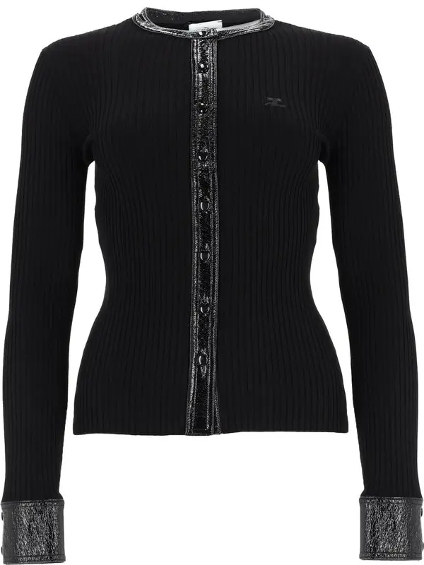 COURREGES Courrèges Ribbed Cardigan With Vinyl Details - Black