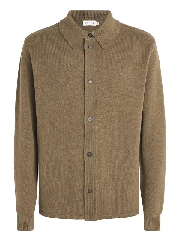 FRAME Boiled Wool Point Collar Cardigan - Brown
