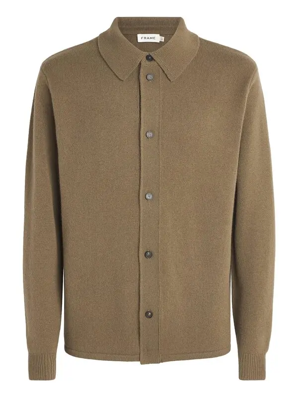 FRAME Boiled Wool Point Collar Cardigan - Brown
