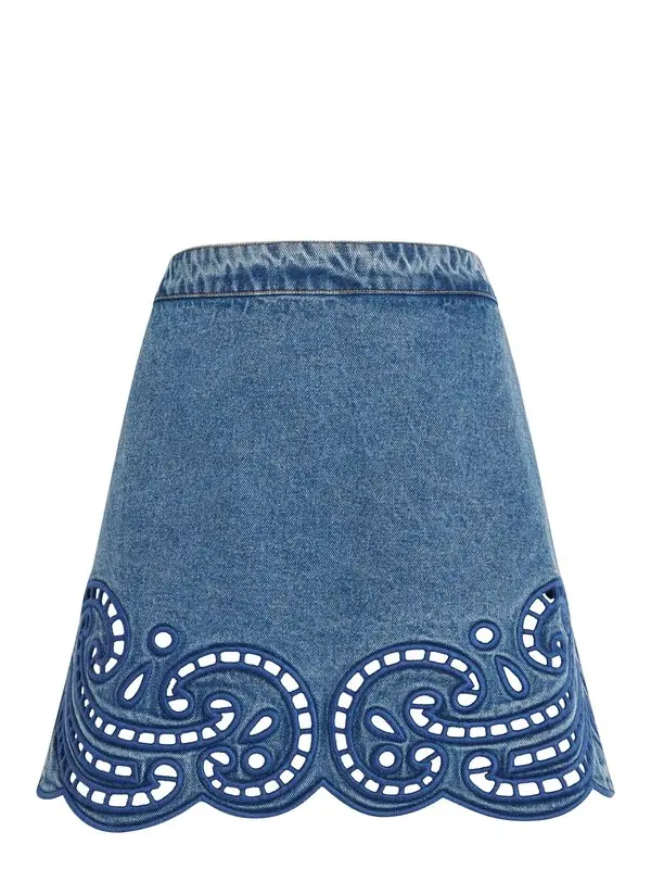 Ulla Johnson Cadiz Eyelet Denim Mini Skirt - Blue