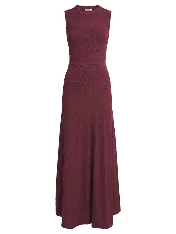 Sandro Pointelle Knit Maxi Dress - Red