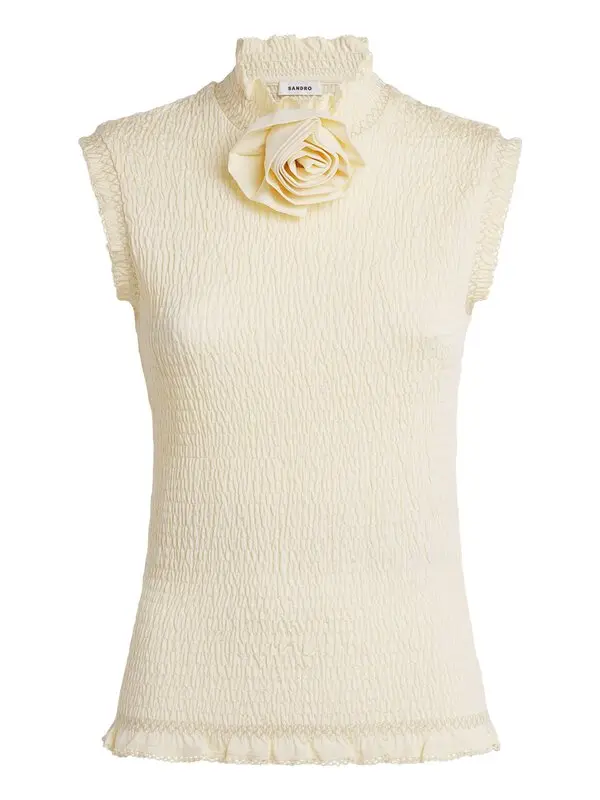 Sandro Smocked Flower Tank Top - Beige