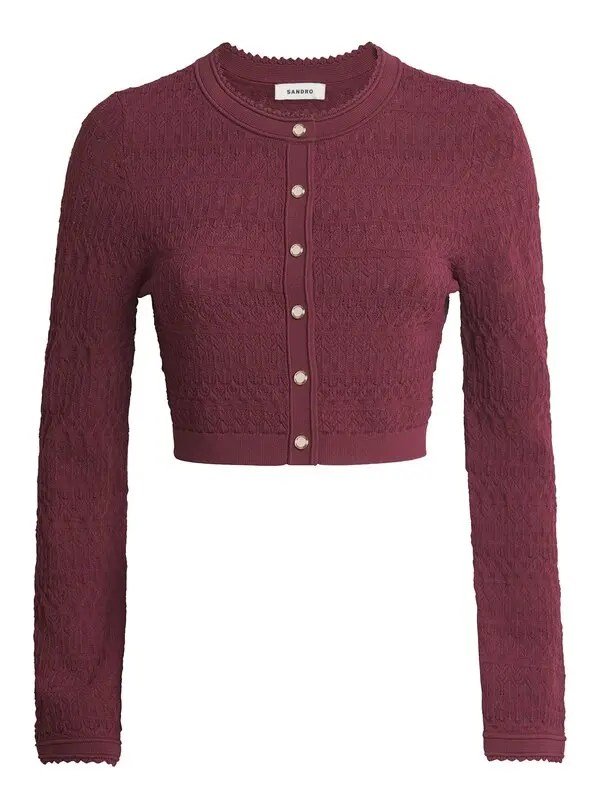 Sandro Pointelle Knit Cropped Cardigan - Red