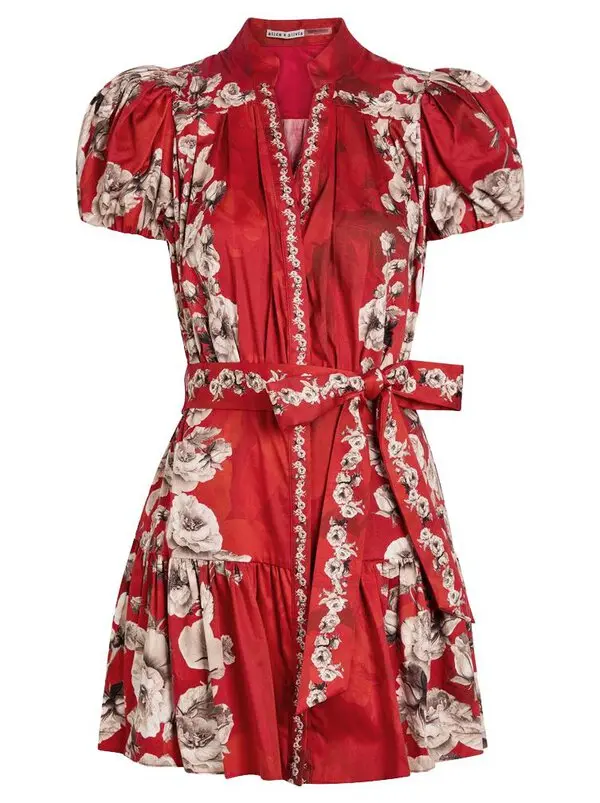 Alice + Olivia Cora Floral-print Stretch-cotton Mini Dress - Red