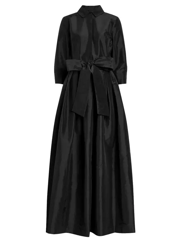 Simkhai Belted Taffeta Maxi Shirt Dress - Black