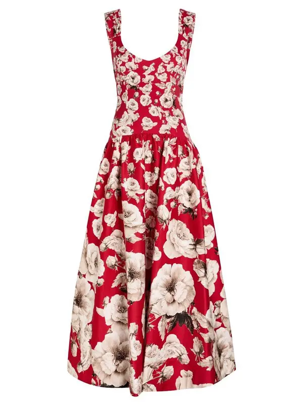 Alice + Olivia Oriana Floral Print Stretch Cotton Maxi Dress - Red