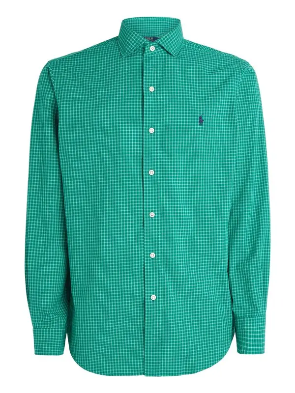 Polo Ralph Lauren Cotton Poplin Check Polo Pony Shirt - Green