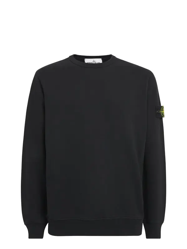 Stone Island Cotton Sweatshirt With Embroidered Logo Patch - Black