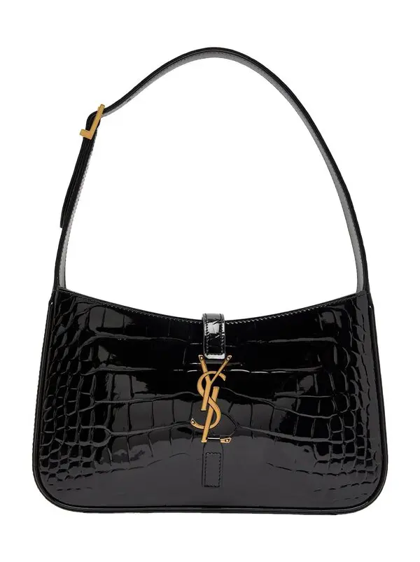 Saint Laurent Le 5 À 7 Crocodile-effect Patent Leather Shoulder Bag - Black