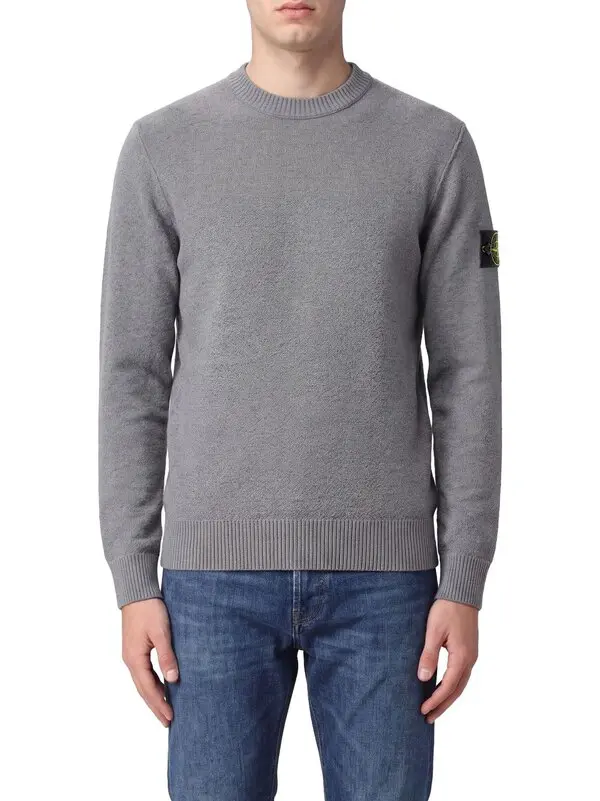 Stone Island Virgin Wool Crewneck Jumper With Compass Logo Patch - Grey 1