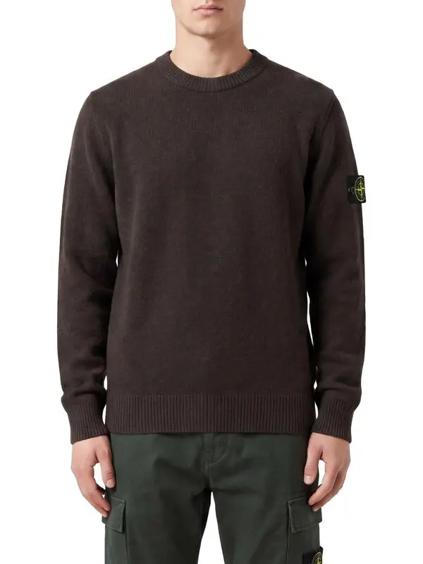 Stone Island Virgin Wool Crewneck Jumper With Compass Logo Patch - Grey