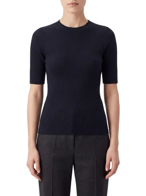Fabiana Filippi Short-sleeved Crew-neck Jumper In Wool, Silk, And Cashmere Blend - Blue
