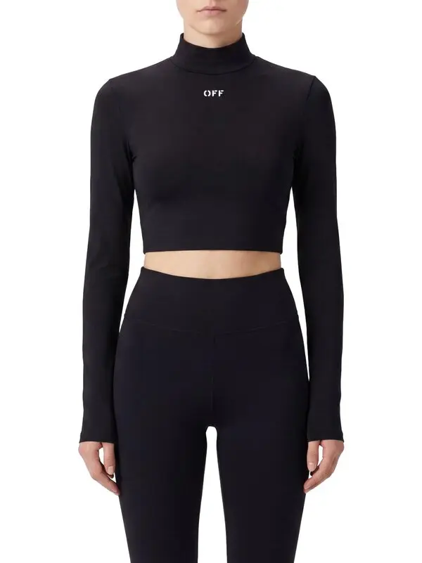Off-White Cropped Slim-fit Turtleneck Top - Black