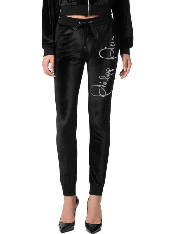 Philipp Plein Embellished Logo Velour Joggers - Black