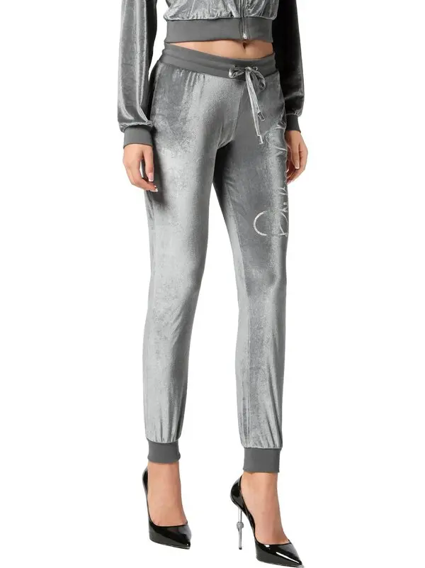 Philipp Plein Embellished Logo Velour Joggers - Grey