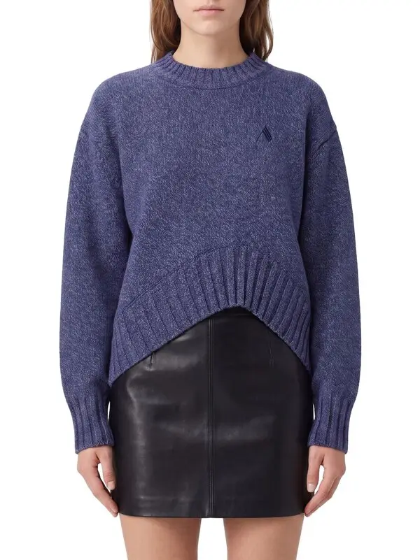 Attico Wool And Cashmere Crewneck Jumper With Embroidered Logo - Blue