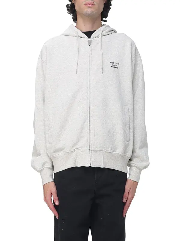 Drole De Monsieur Zipped Cotton Hoodie With Contrast Logo - Grey