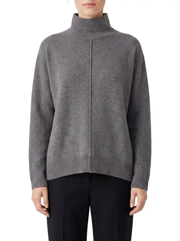 Alberta Ferretti Pure Cashmere High Neck Ribbed Jumper - Grey