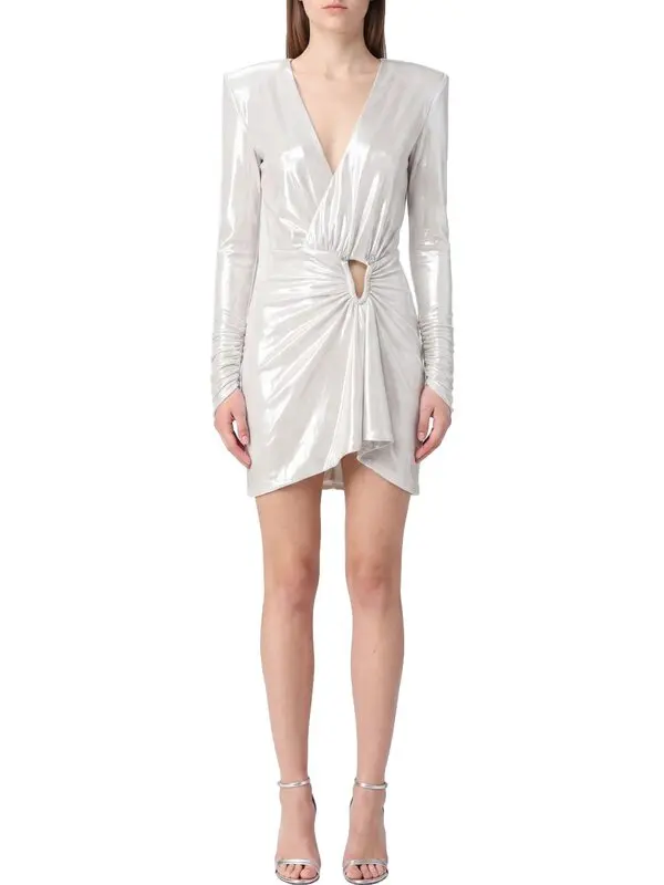 Philipp Plein Lamé Jersey Sheath Mini Dress With Padded Shoulders - Silver