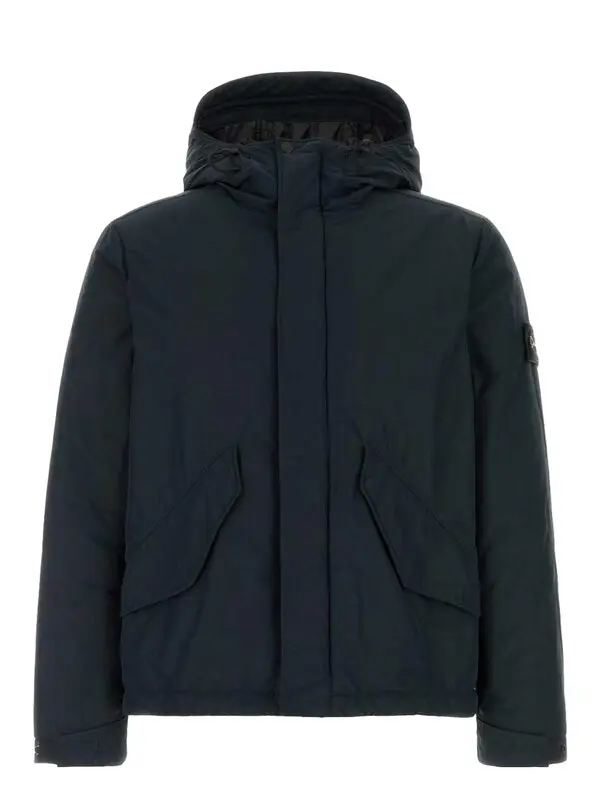 Stone Island Recycled Nylon Hooded Windbreaker Jacket With Compass Logo - Blue