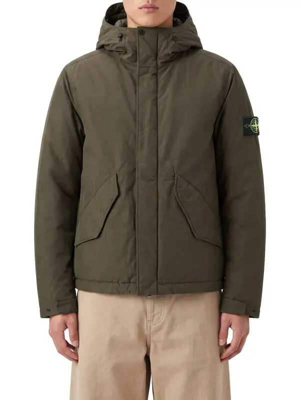 Stone Island Recycled Nylon Hooded Windbreaker Jacket With Compass Logo - Grey