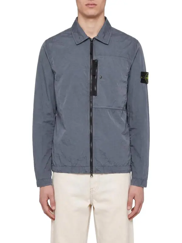 Stone Island Econyl® Recycled Nylon Shirt Jacket With Zip And Logo - Grey