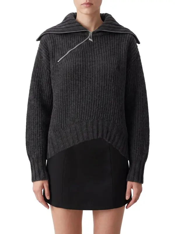 Attico Relaxed Fit Virgin Wool And Cashmere Half-zip Polo Jumper - Grey