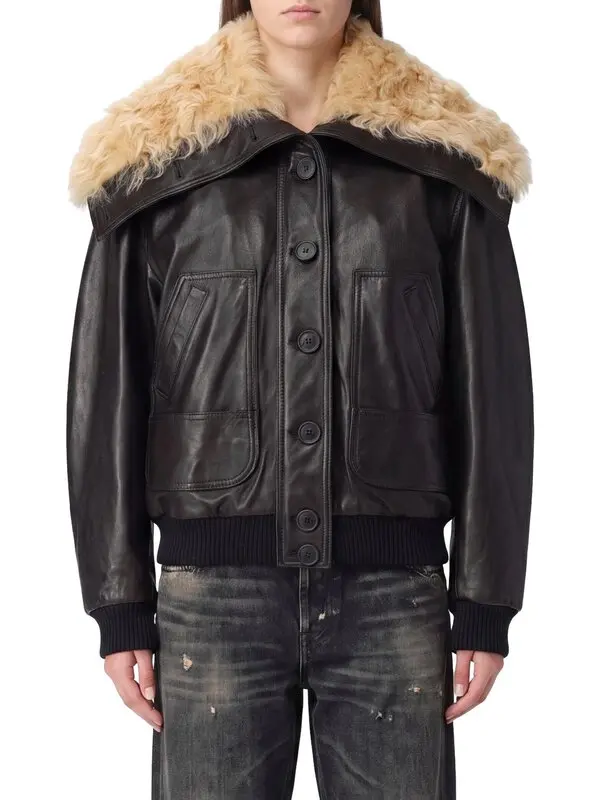 Attico Relaxed Fit Shearling Bomber Jacket With Fur Sailor Collar - Black