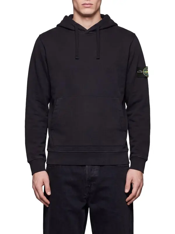 Stone Island Cotton Hoodie With Compass Logo Patch - Black
