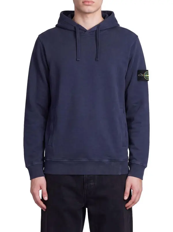 Stone Island Cotton Hoodie With Compass Logo Patch - Blue