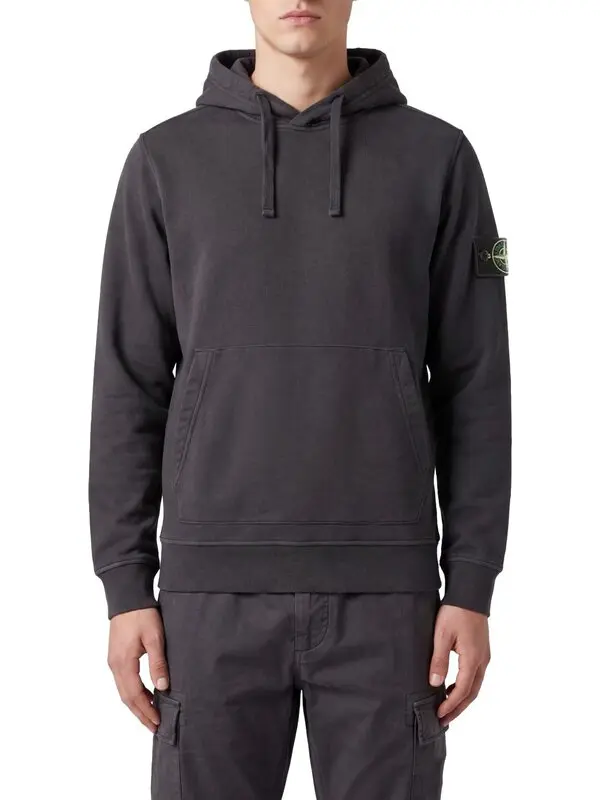 Stone Island Cotton Hoodie With Compass Logo Patch - Charcoal