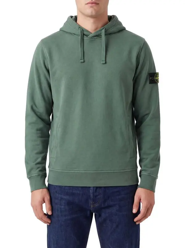 Stone Island Cotton Hoodie With Compass Logo Patch - Olive