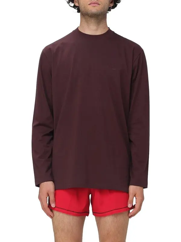 Y3 Long-sleeved Cotton T-shirt With Contrast Logo And Dropped Shoulders - Red