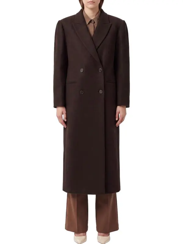 TWINSET Double-breasted Long Wool-blend Coat With Peak Lapels - Brown