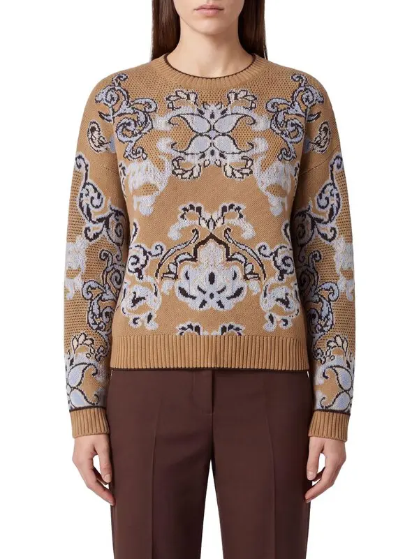 TWINSET Floral Pattern Wool & Cashmere Blend Jumper - Brown