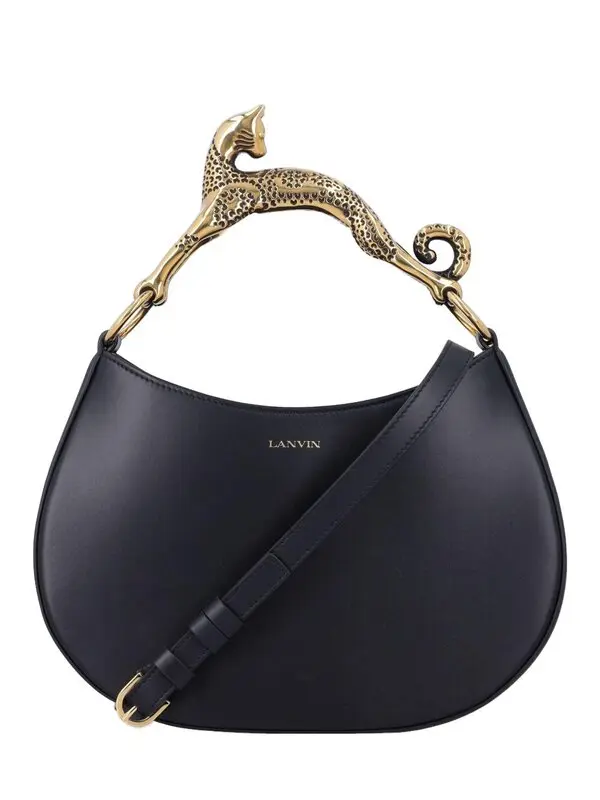 LANVIN Small Hobo Cat Smooth Leather Bag With Sculptural Handle - Black