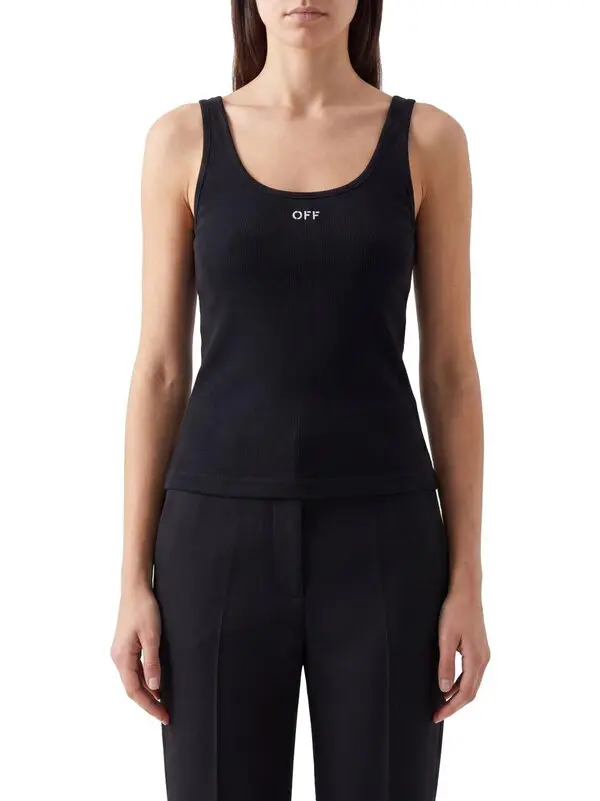 Off-White Ribbed Tank Top - Black