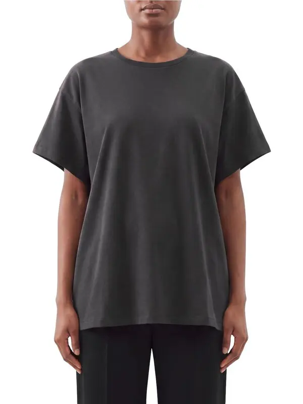 Khaite Relaxed-fit Cotton Crewneck T-shirt With Dropped Shoulders - Grey