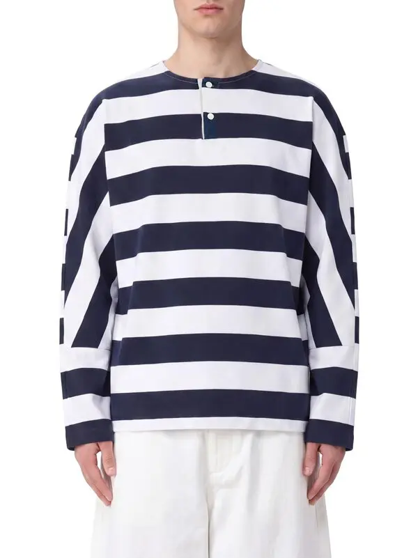 Jacquemus Striped Long-sleeved Cotton T-shirt With Dropped Shoulders - Blue