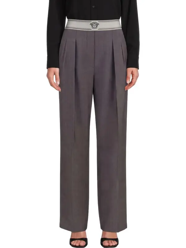 Versace Wool-blend Pleated Wide-leg Trousers - Grey