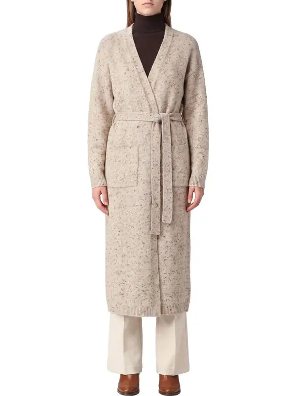 Fabiana Filippi Long Wool And Cashmere Belted Robe Cardigan - Beige