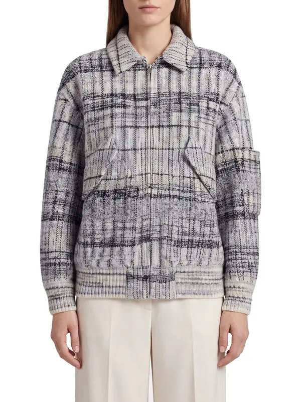 Missoni Wool Knit Bomber Jacket With Abstract Pattern - White