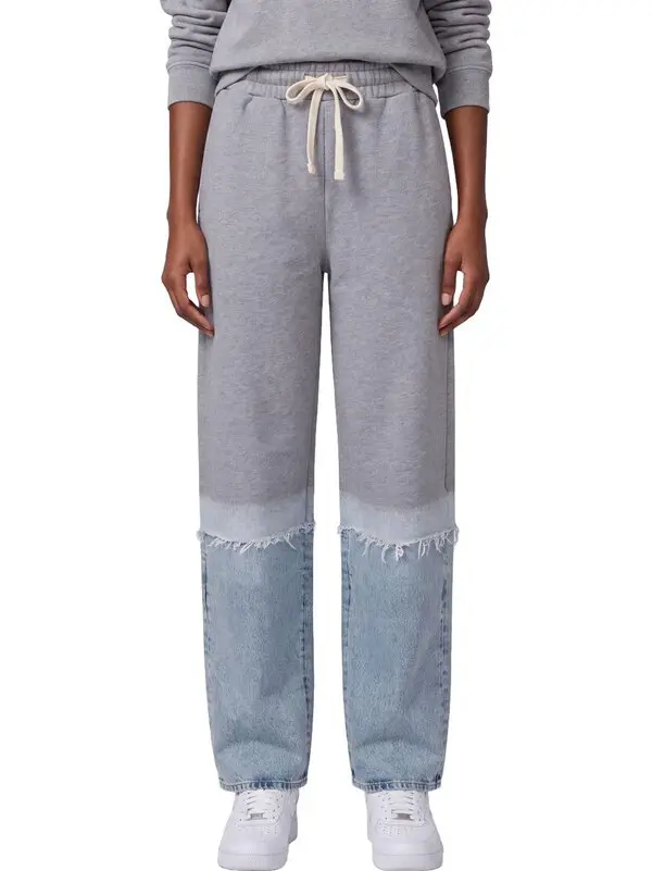 HAIKURE Cotton Denim Jogging Trousers With Abstract Bicolour Pattern - Blue