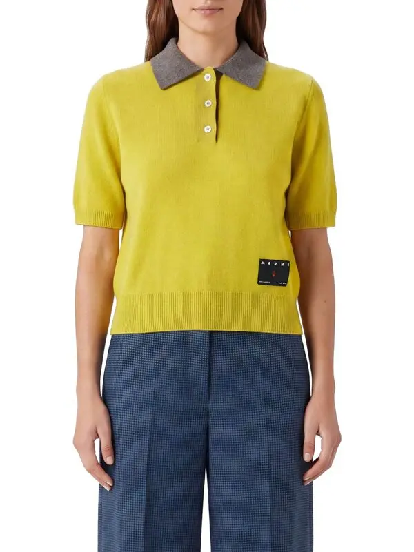 Marni Knitted Pure Cashmere Polo Shirt - Yellow