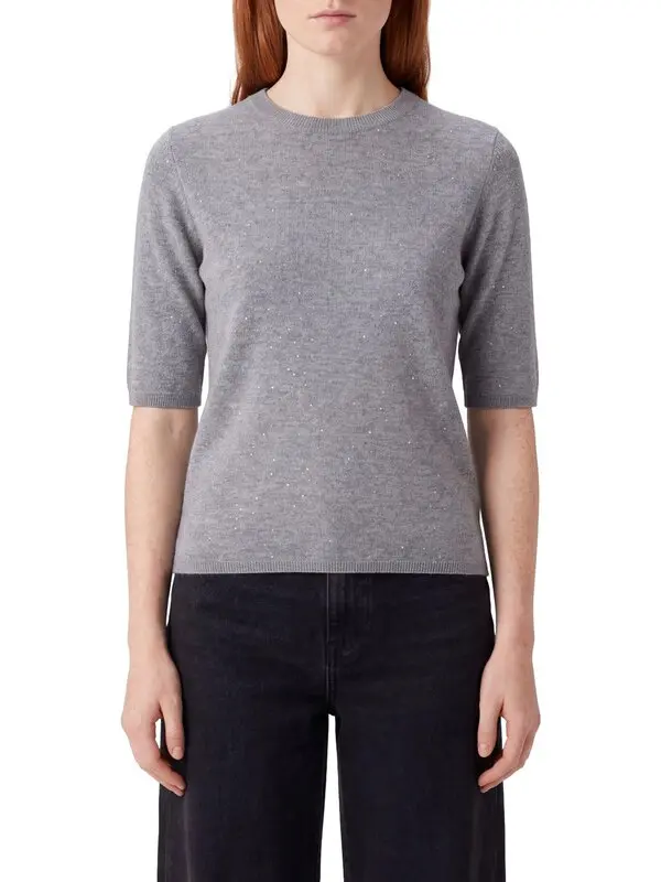 Fabiana Filippi Short-sleeved Crewneck Wool Blend Jumper - Grey