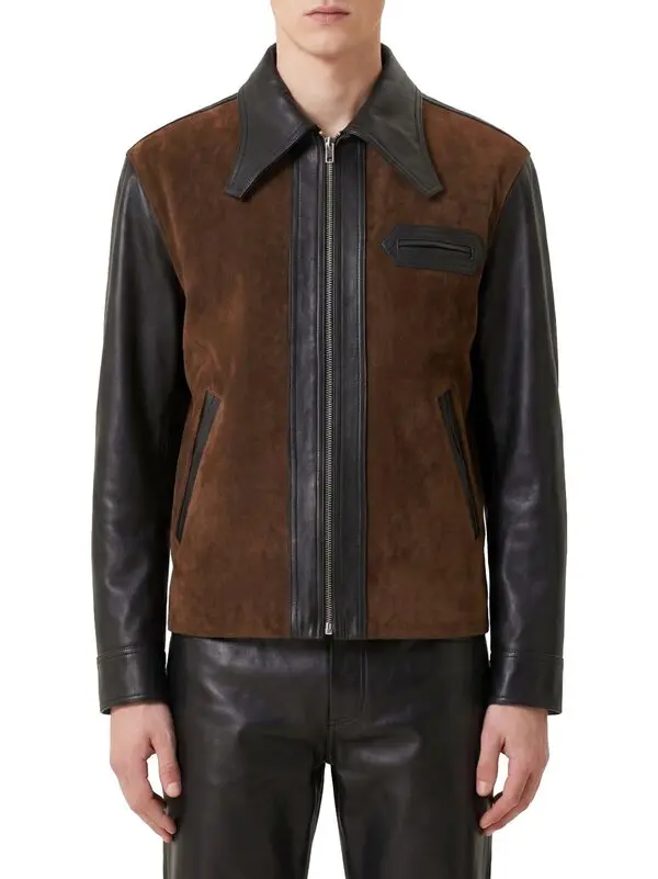 Marni Bi Suede Leather Jacket With Pointed Collar - Multicolor